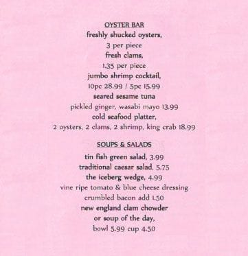 Menu at Tin Fish pub & bar, Tinley Park, S Harlem Ave