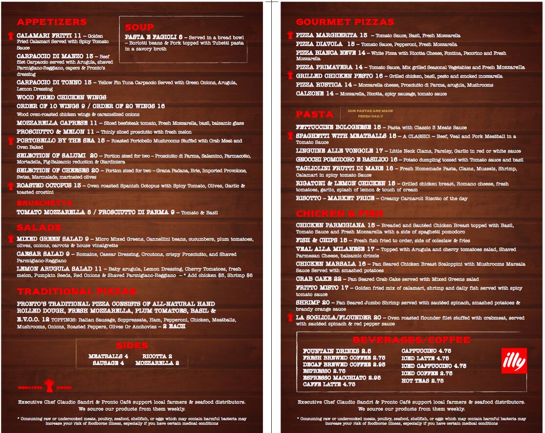 Pronto Cafe Menu, Menu for Pronto Cafe, Lauderdale-by-the-Sea, Miami ...