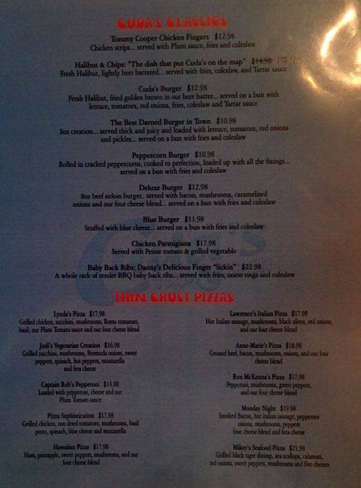 Menu at Cuda's Tap & Grill pub & bar, Mississauga