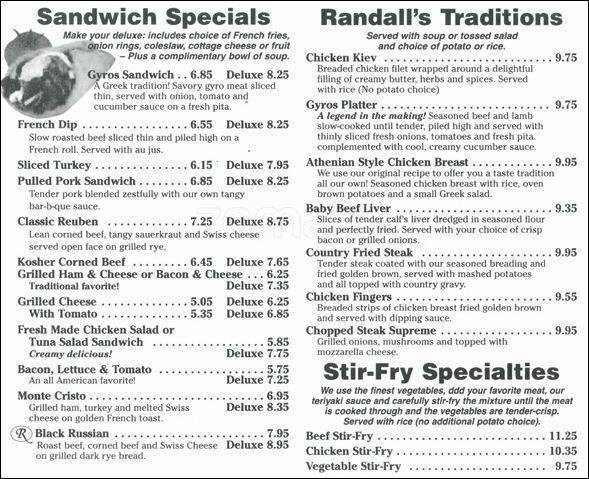 Menu at Randall's Pancake House restaurant, South Elgin