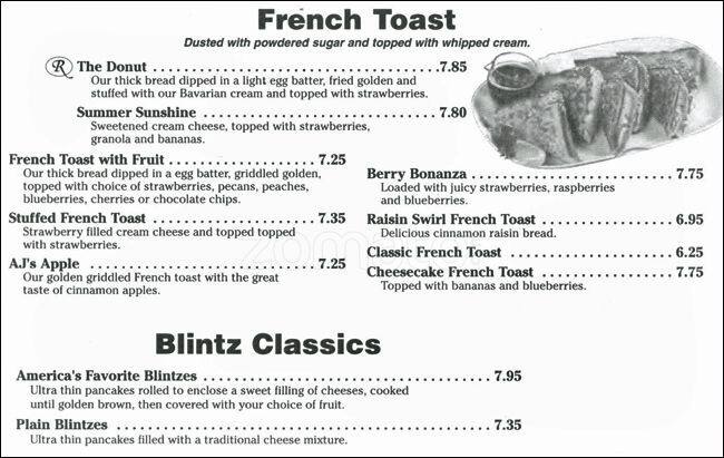 Menu at Randall's Pancake House restaurant, South Elgin