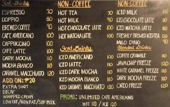 Menu at 88 Degree Cafe, Cebu City