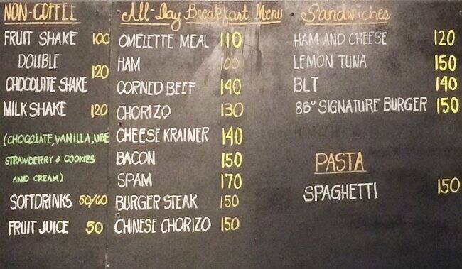 Menu at 88 Degree Cafe, Cebu City