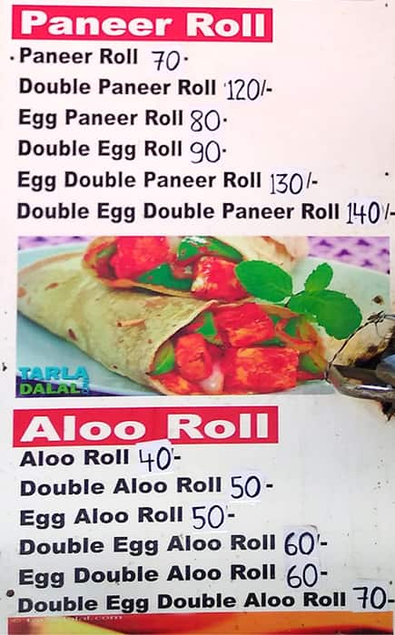 Menu at Chorangi Roll, New Delhi