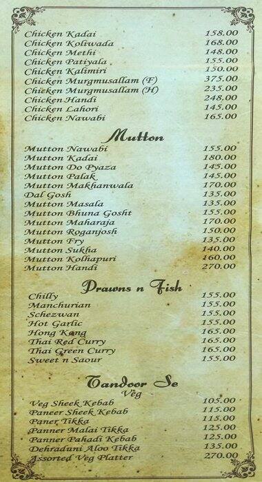 Menu at Annaleela, Mumbai