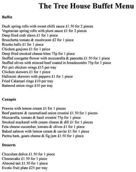 Menu at The Tree House pub & bar, Croydon, 78 S End