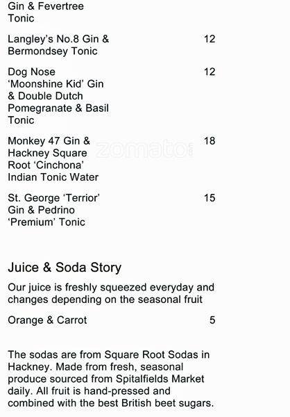 Menu at Restaurant Story, London, 199 Tooley St