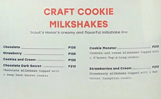 Menu at Scout's Honor cafe, Quezon City, SM City North Edsa