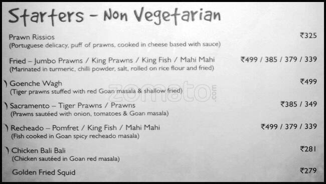 Menu at Goa Portuguesa, Chennai, 9, 3rd Floor, Oyster Building, Khader ...
