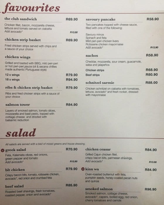 Carta de Food Chain, Pretoria, Menlyn Park Shopping Centre