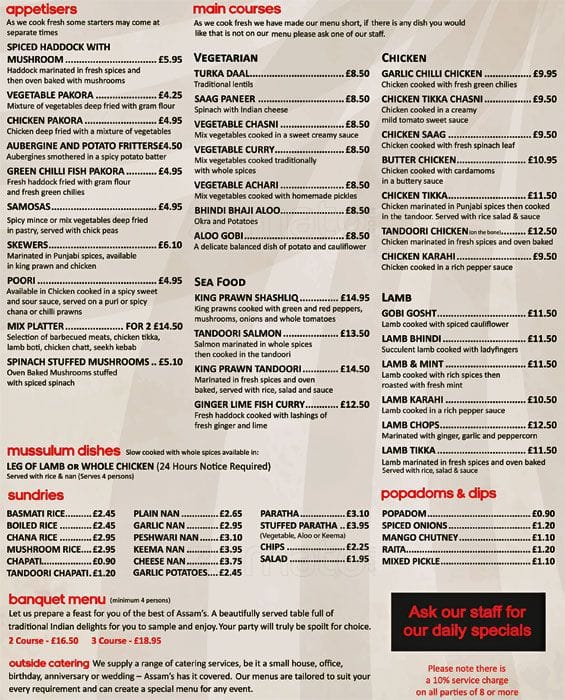 Assam's Menu, Menu for Assam's, City Centre, Glasgow - Zomato UK