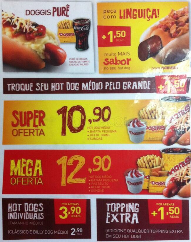 Menu at Doggis fast food, Salvador, Av. Alm. Marques de Leão