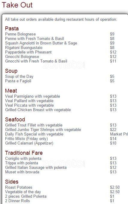 Carta del restaurante Al Fogolar, Vaughan