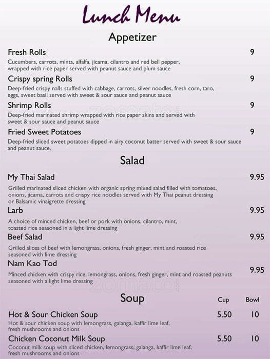 My Thai Menu, Menu for My Thai, San Rafael, San Rafael - Urbanspoon/Zomato