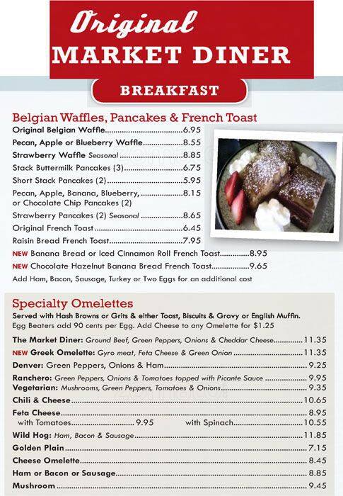 Menu at Original Market Diner restaurant, Dallas