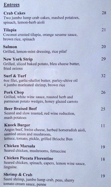 Menu at Knock Restaurant and Bar, Philadelphia