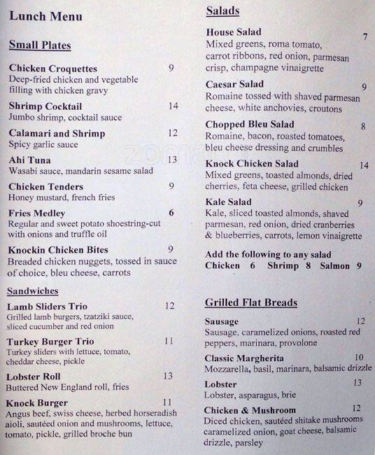 Menu at Knock Restaurant and Bar, Philadelphia