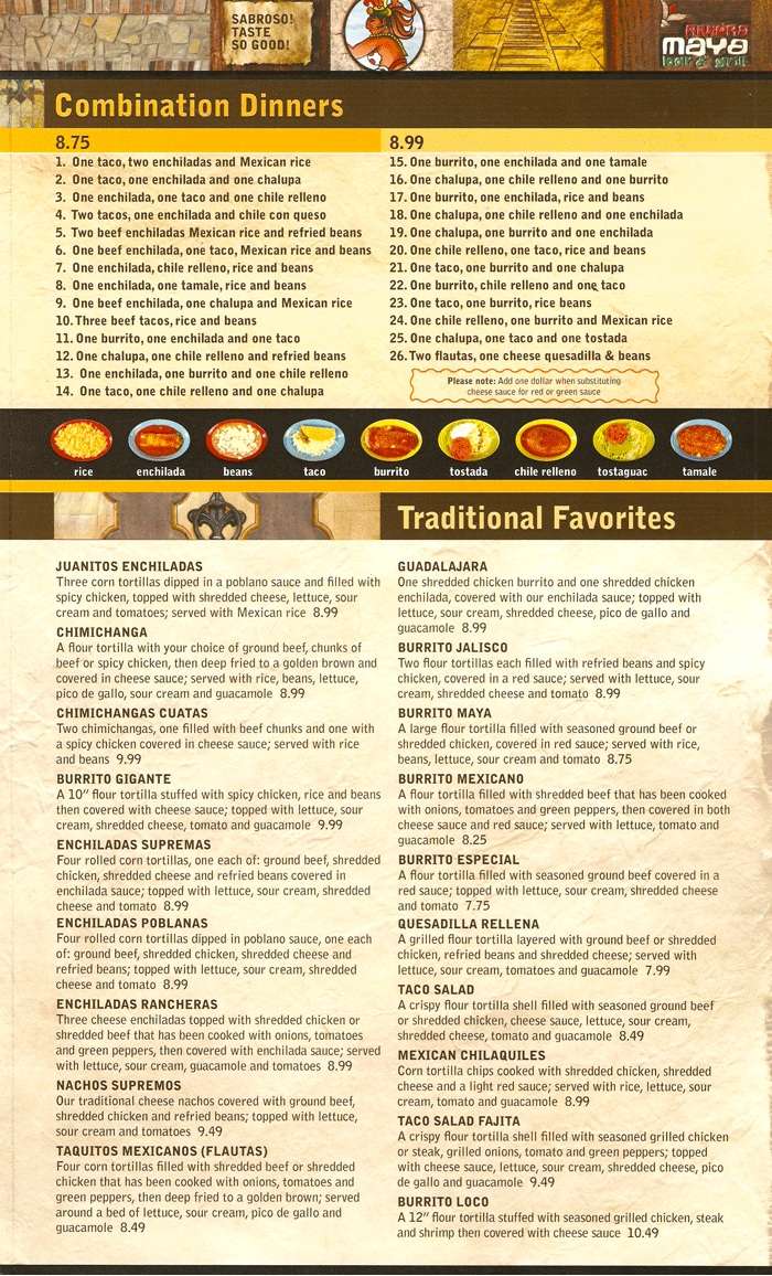 Menu at Riviera Maya restaurant, Fishers, E 116th St