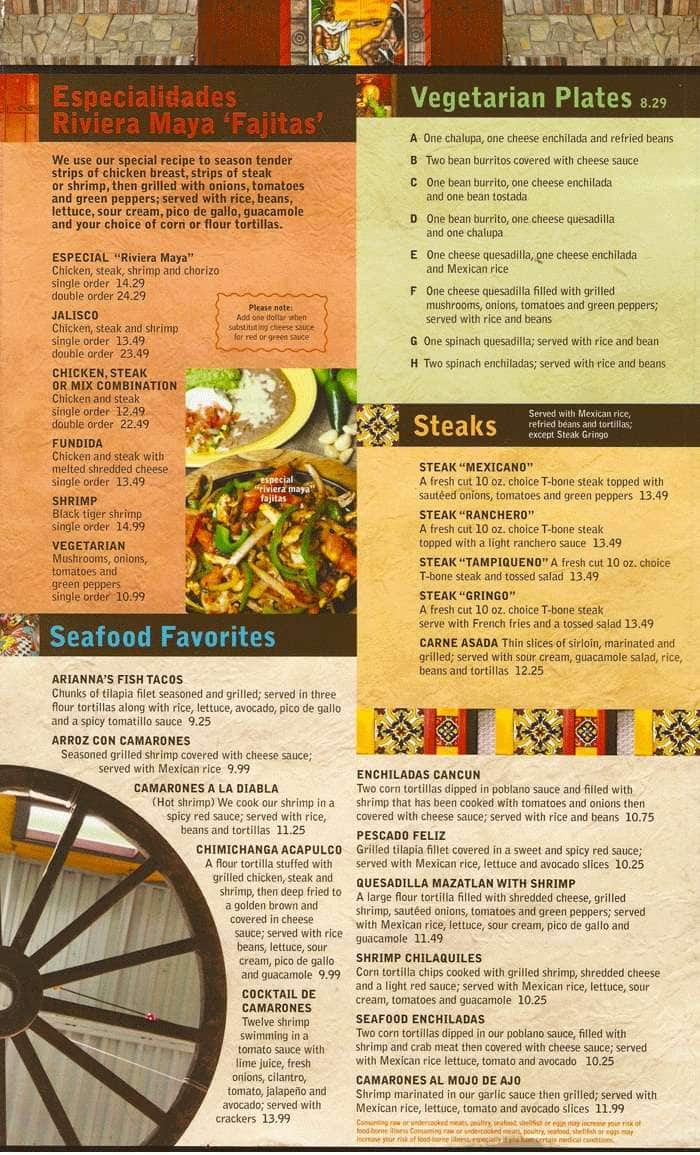 Menu at Riviera Maya restaurant, Fishers, E 116th St