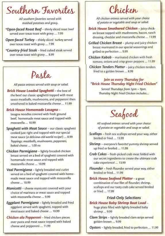 Menu at Brick House Diner restaurant, Midlothian