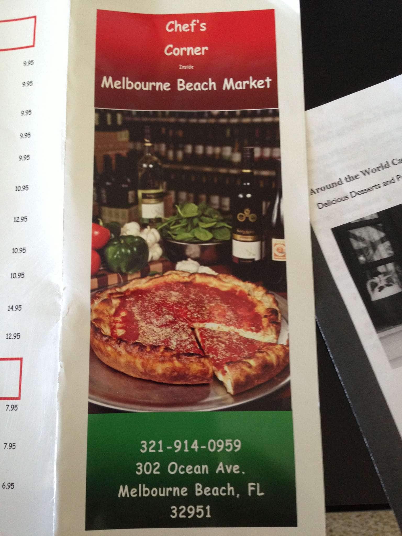 Menu at Chefs Corner pizzeria, Melbourne Beach