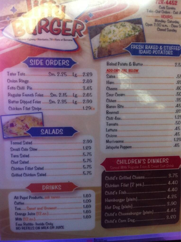 Menu at Jiffy Burger restaurant, Manchester