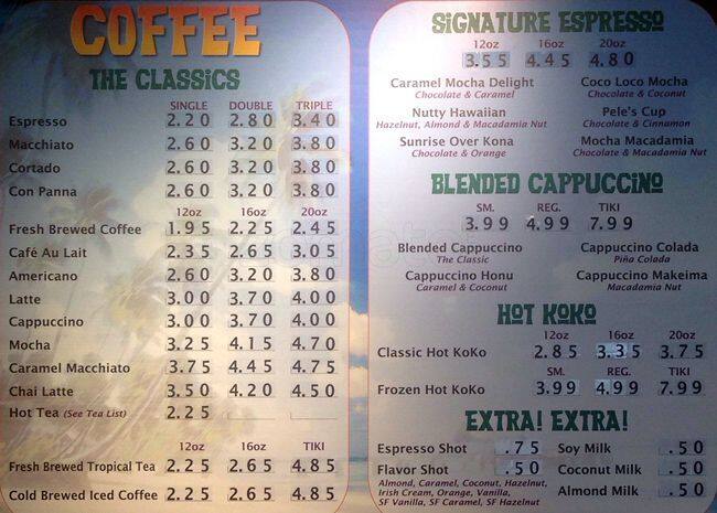 Menu at Maui Wowi pub & bar, Denver, E Academy Blvd