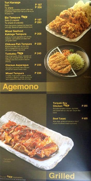 Menu at Teriyaki Boy restaurant, Cebu City