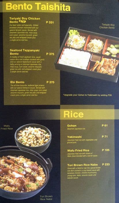 Menu at Teriyaki Boy restaurant, Cebu City
