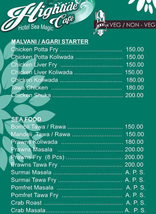 Menu at High Tide Cafe, Mumbai, Near Sawant Wadi Police Station