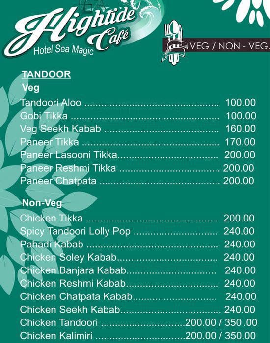 Menu at High Tide Cafe, Mumbai, Near Sawant Wadi Police Station