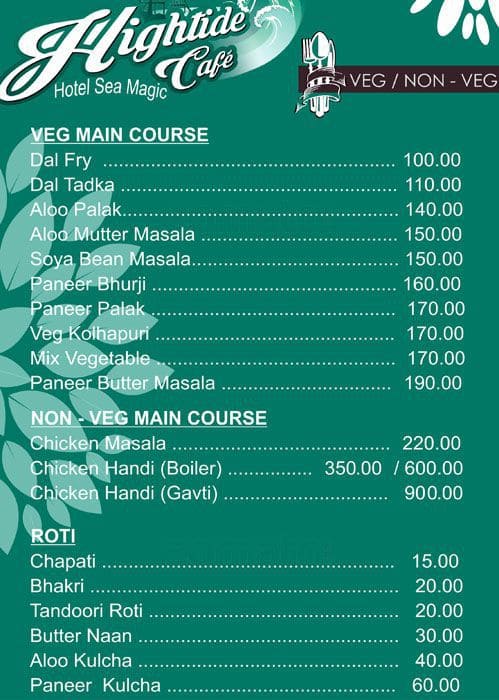 Menu at High Tide Cafe, Mumbai, Near Sawant Wadi Police Station