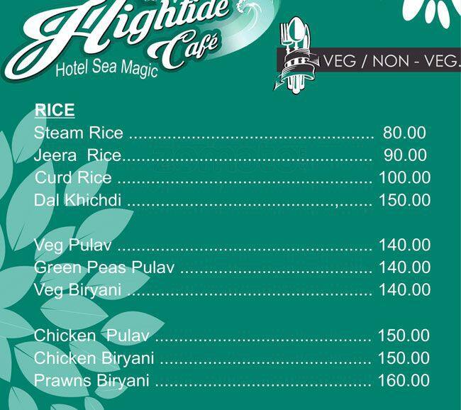 Menu at High Tide Cafe, Mumbai, Near Sawant Wadi Police Station