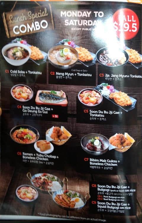 Menu at Seoul-Ria restaurant, Sydney, 363A Pitt St