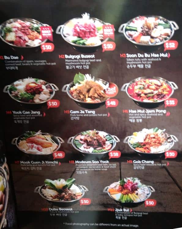 Menu at Seoul-Ria restaurant, Sydney, 363A Pitt St