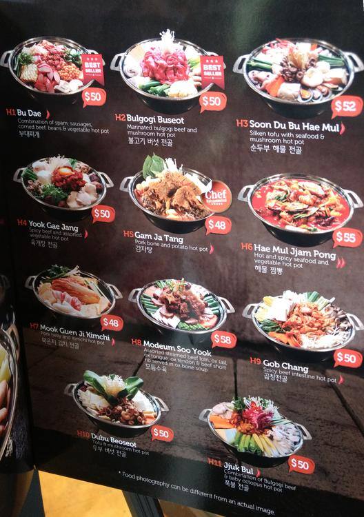Menu at Seoul-Ria restaurant, Sydney, 363A Pitt St