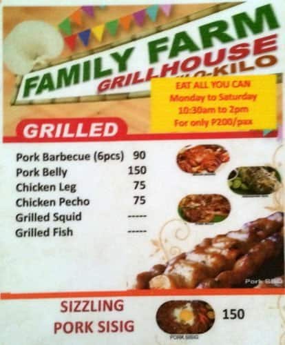 Menu at Family Farm Grill House restaurant, Lapu-Lapu City