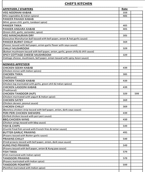 Menu of Chef's Kitchen, Chinchwad, Pune