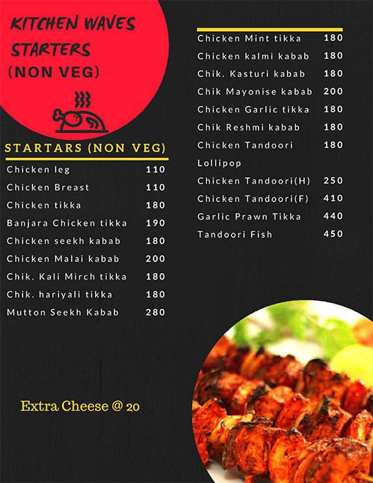 Menu at The Waves Cafe, Surat, 4QQF+6G9