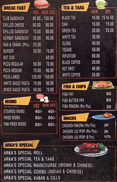 Menu at ARKA'S JUNKTION, Kolkata