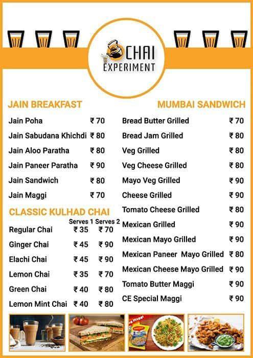 Menu of Chai Experiment, Panch Pakhadi, Thane West, Thane