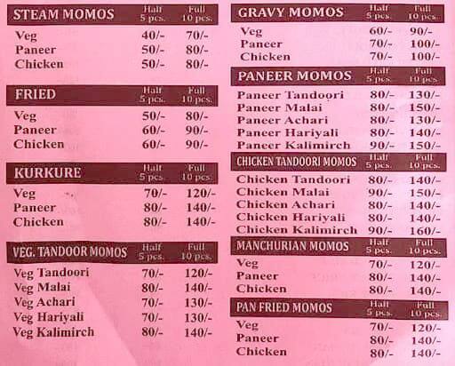 Menu of Momo Hub, Raj Nagar, Ghaziabad