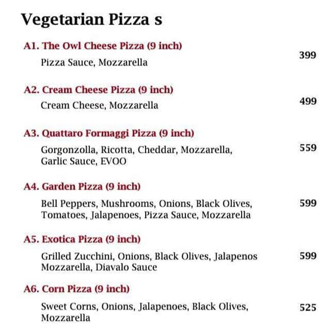 Menu at The Owl, Chennai, 45