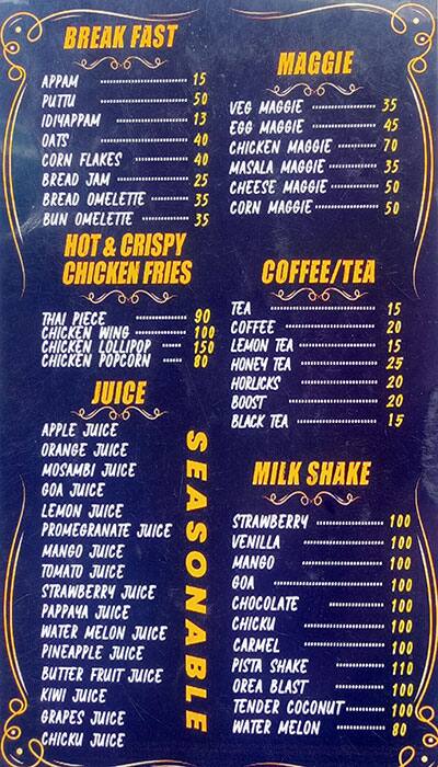 Menu of Cafe KA-03, Kaggadasapura, Bangalore