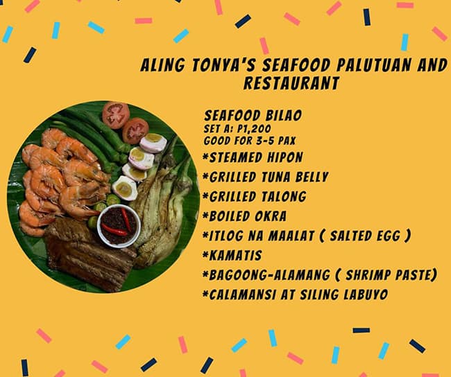 Menu at Aling Tonya's Seafood Palutuan restaurant, Pasay, GXVP+WG3