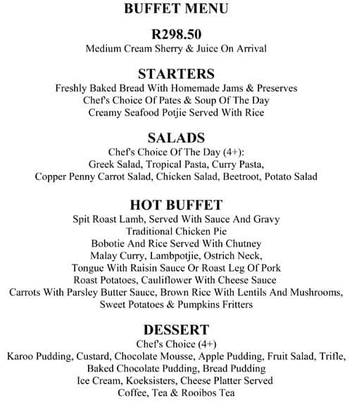 Menu at Bloemendal Restaurant, Cape Town, 3 M13