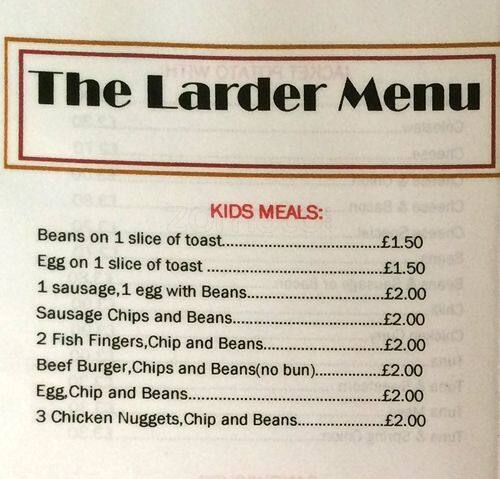 Menu at The Larder cafe, Manchester, 54 Church Rd
