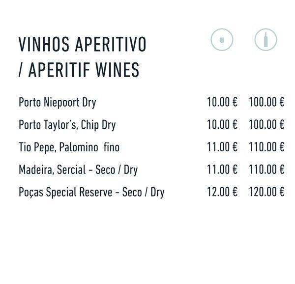 Menu at Panorama Bar Sheraton, Lisbon