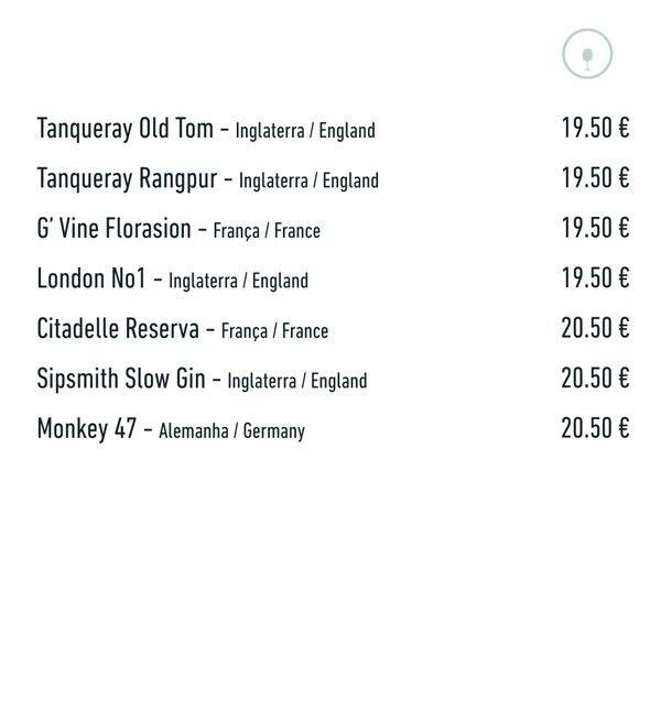 Menu at Panorama Bar Sheraton, Lisbon