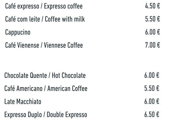 Menu at Panorama Bar Sheraton, Lisbon